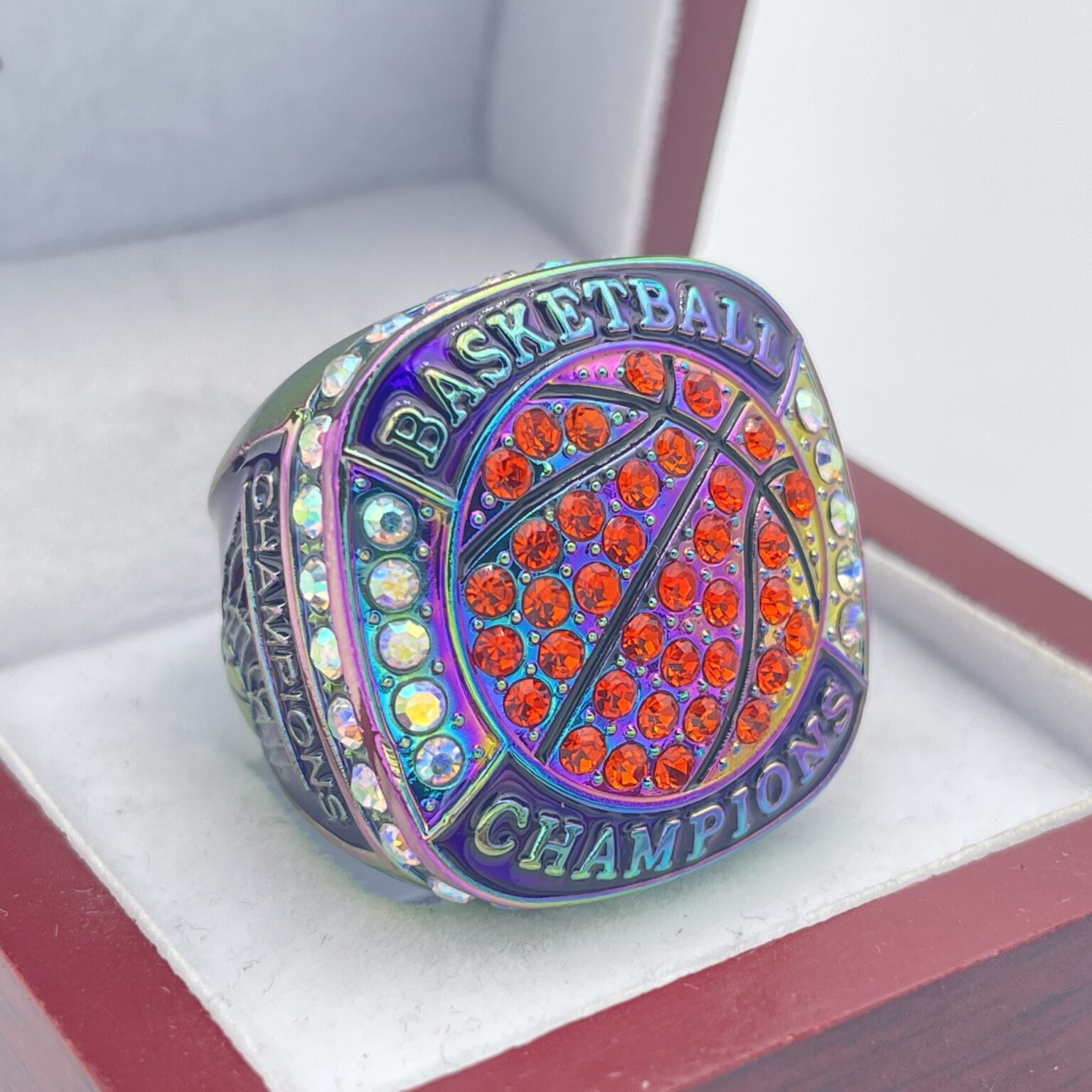 BASKETBALL CHAMPION RING - RAINBOW BODY, ORANGE STONES (Item #36-24 ...
