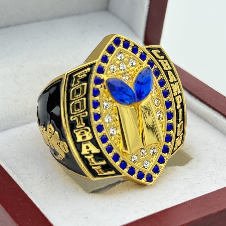DELUXE FOOTBALL CHAMPION RING - GOLD BODY, BLUE STONES (ITEM #51-76 ...