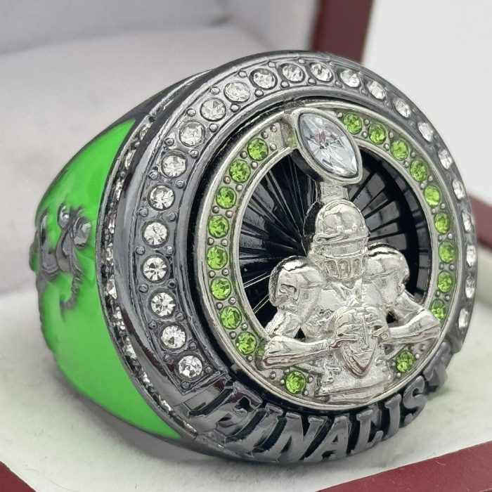 ELITE FOOTBALL FINALIST RING - GUN METAL BODY, GREEN STONES (Item #51 ...